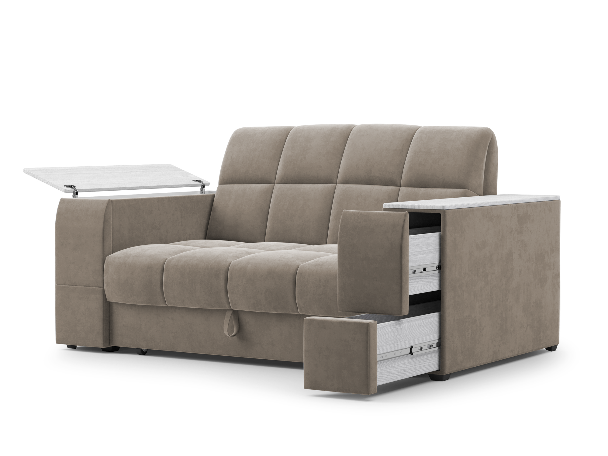 Диван-кровать Флай, аккордеон, подлокотники короб+ящики, 120*200 с ортопедическим основанием, съемный чехол, велюр.