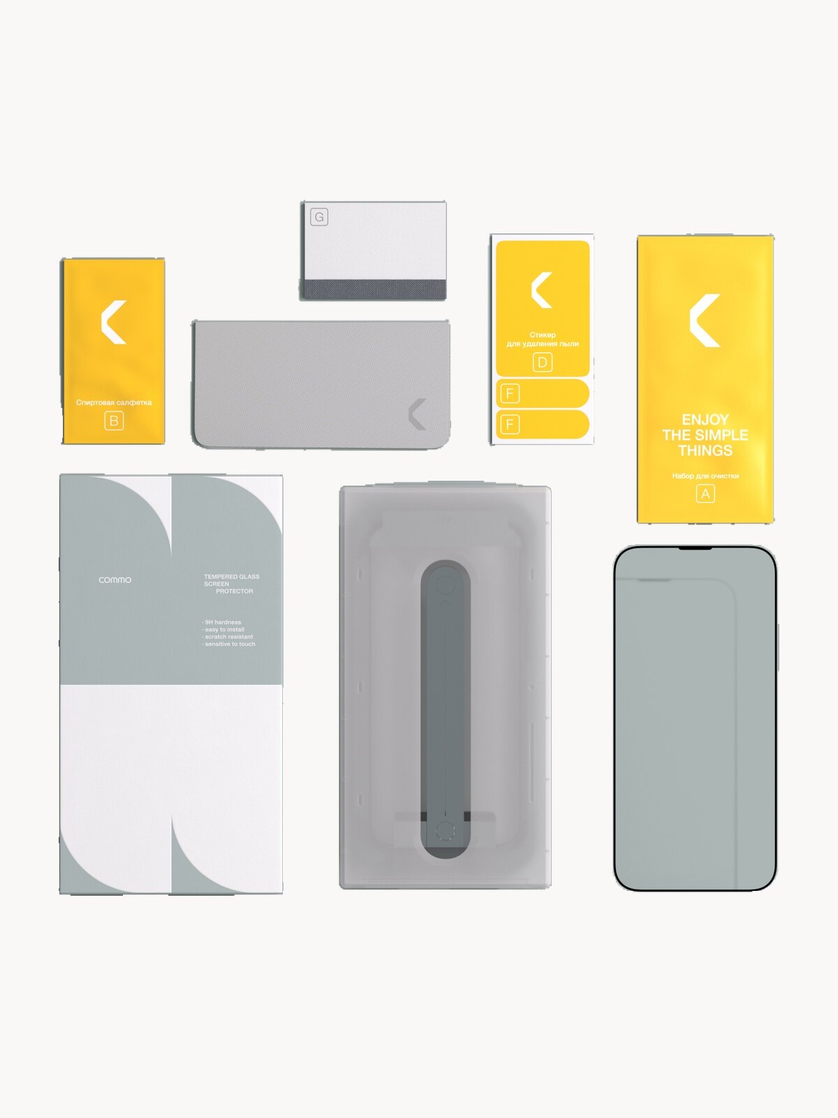 Защитное стекло с аппликатором COMMO Clear Glass для Apple iPhone 13 / 13 Pro / 14 / 16e, прозрачное