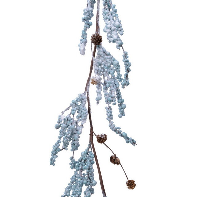 Декоративная гирлянда с ягодами и шишками Valenciennes 120 см заснеженная, Kaemingk, 620207