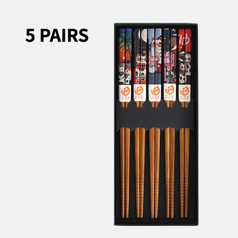 Палочки для еды из бамбука 5 пар Оранжевый, 5 PAIRS-a