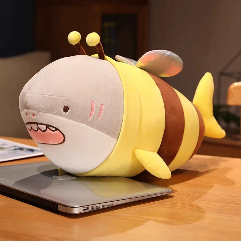Мягкая подушка-игрушка Mini Shark Bee, 38 см, забавный креативный подарок для мужчин, женщин, парней, братьев