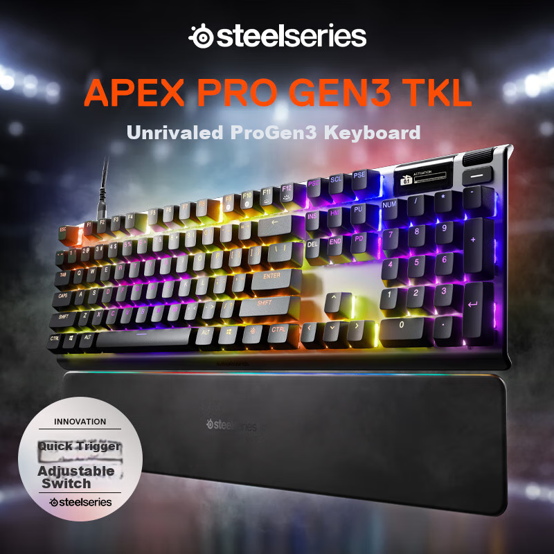 SteelSeries Apex Pro TKL Gen3 Third-Generation Esports Magnetic Switch Keyboard, Customizable Gaming Wired Keyboard, Mechanical Keyboard, for PUBG/FPS/Valorant, 84 Keys 75 Layout