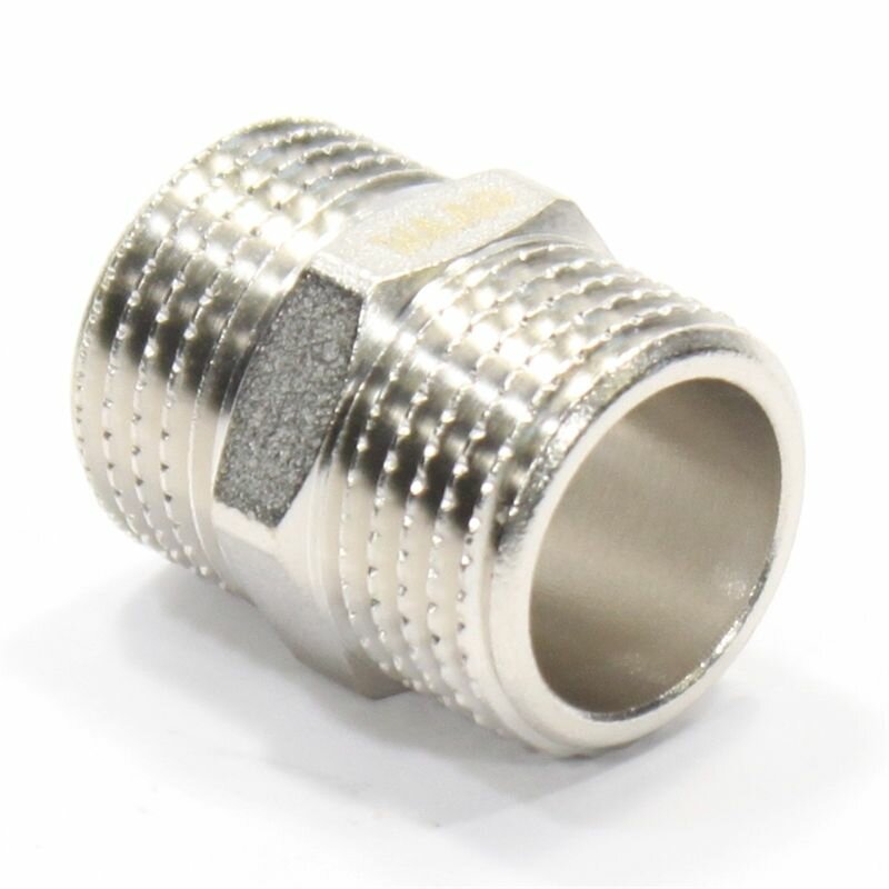 Ниппель 3/4"-3/4", резьба наружная, никелированная латунь, WAAG