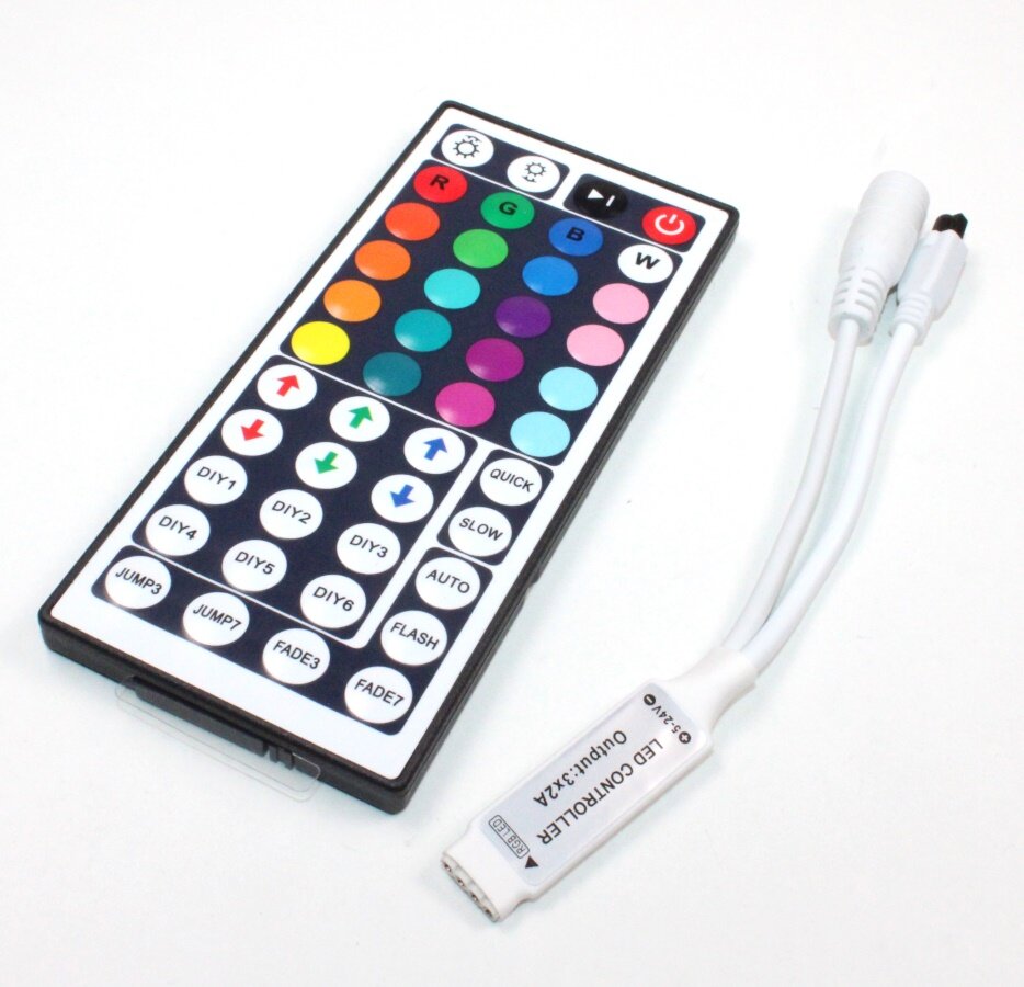 3ch IR DFL-RGB-44 Mini 12-24V, 72-144W, 44кн, вых.- 3х2А, Контроллер, 42х12х3мм, DFL, ИК-пульт 44 кнопки