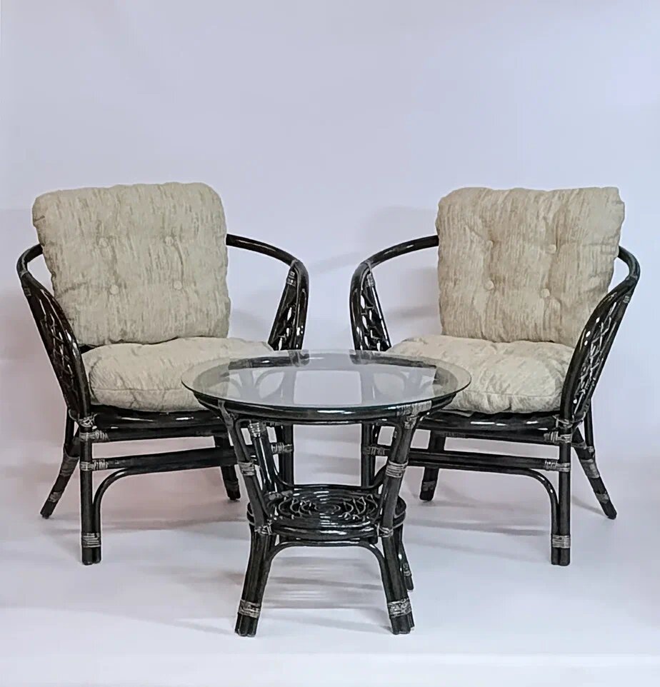 Комплект для отдыха "Багамы" Vinotti (2 кресла+столик), Цвет: Темный коньяк, подушки рогожка