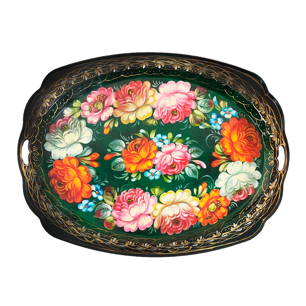 Поднос металлический, овальный, "Цвет эмоций", жостово 40/30см.