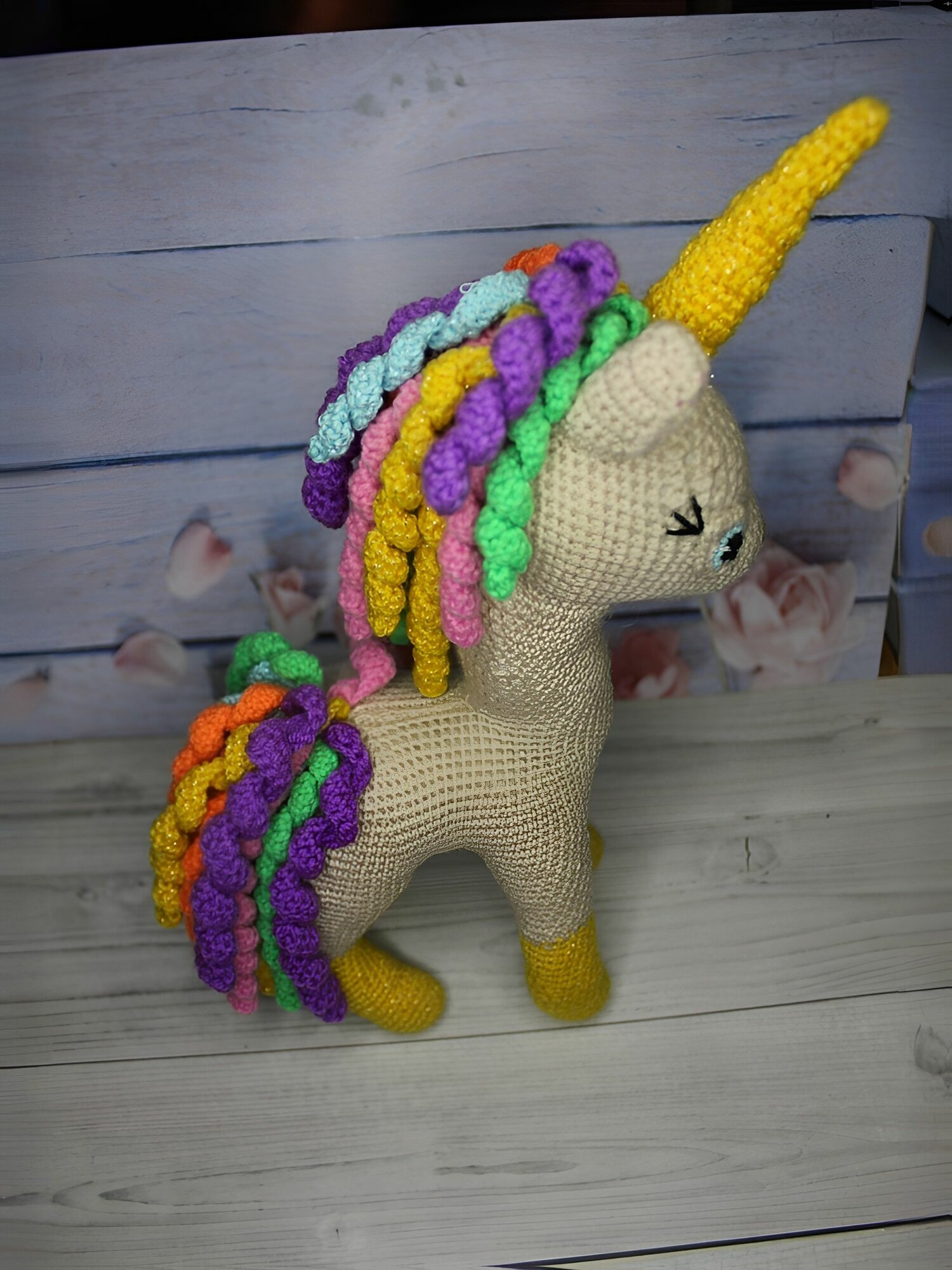 Вязаная игрушка "Единорог", ручная работа, сувенир, подарок, вязанная игрушка