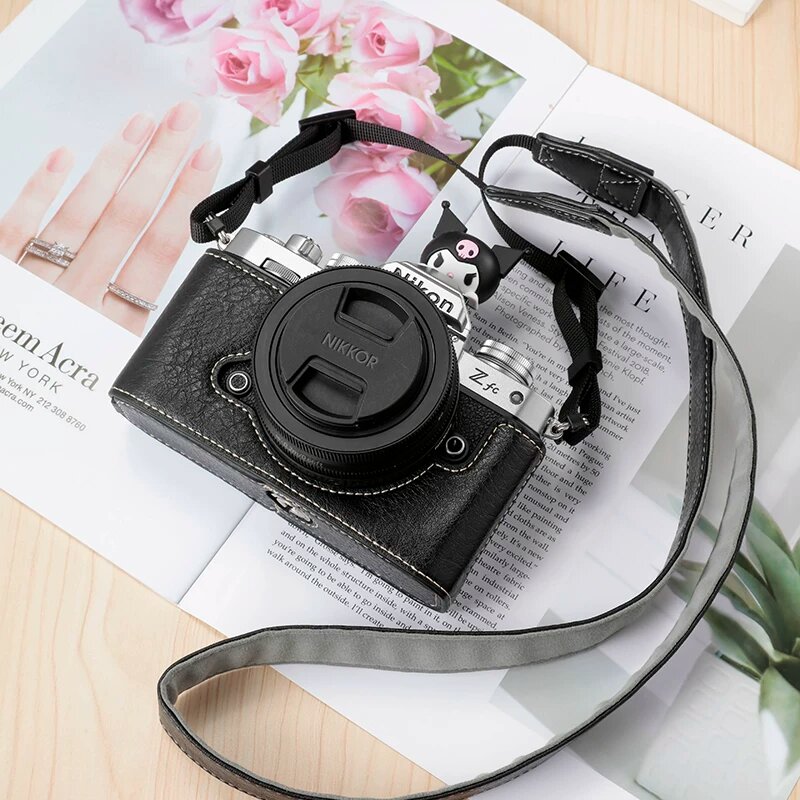 Чехол для камеры Nikon ZFC с узором «Водяной буйвол» из ПВХ, черный с плечевым ремнем, включает запястный ремень