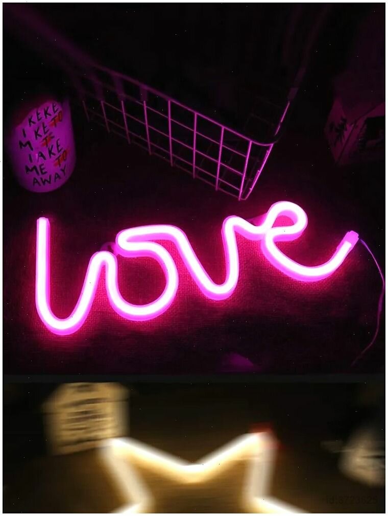 Неоновая LED вывеска LOVE розового цвета для украшения комнаты девочки вечеринки и стола