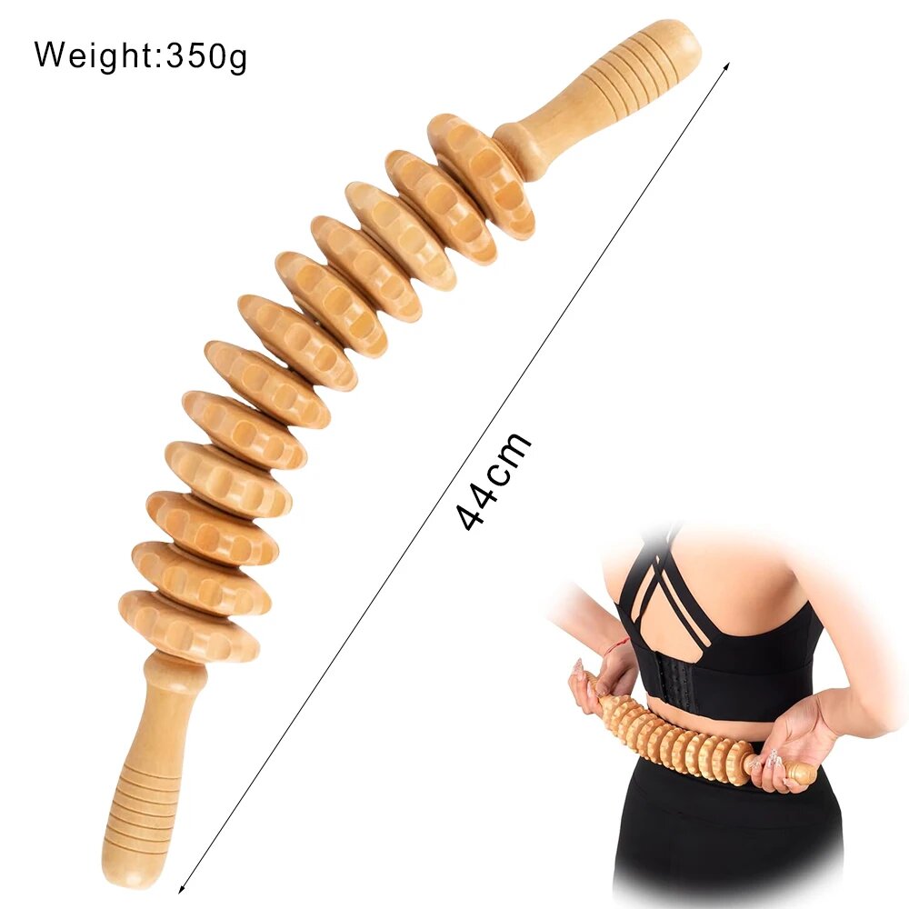 Деревянный массажер для тела Body Roller C, 44 см, 350г