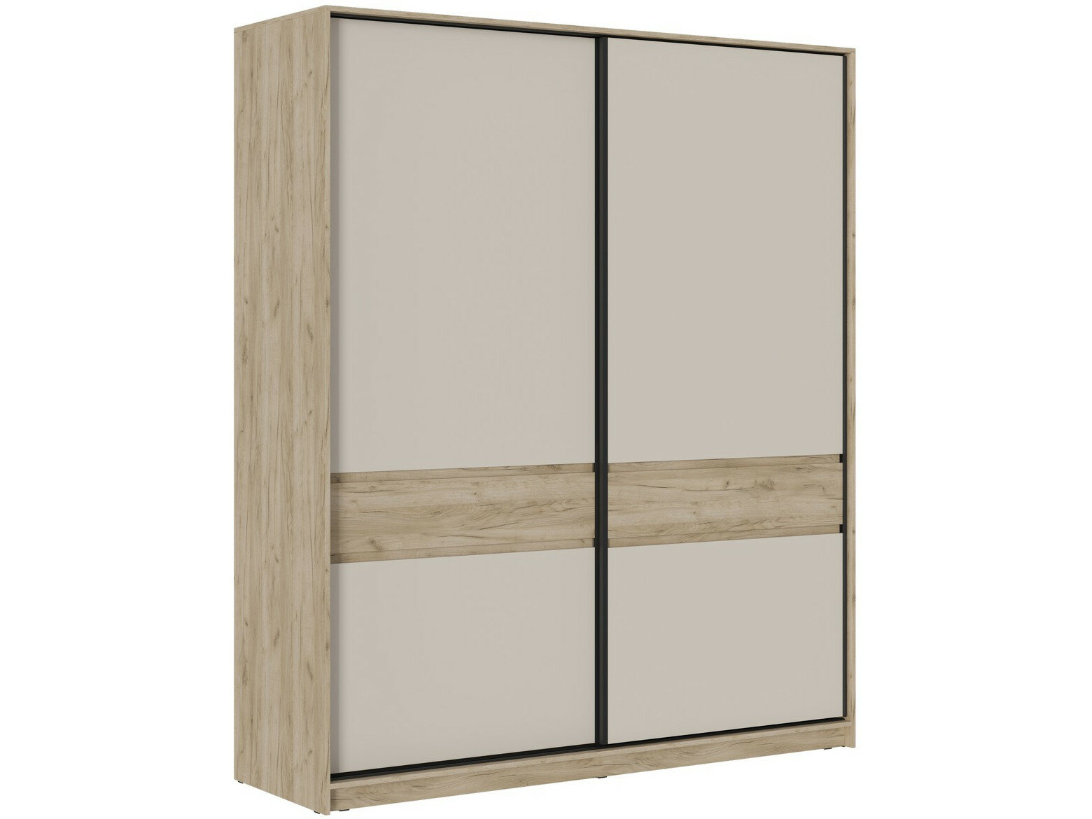 Шкаф купе двухдверный, с тремя штангами, полками и ящиками, ЛДСП, крафт серый/кашемир