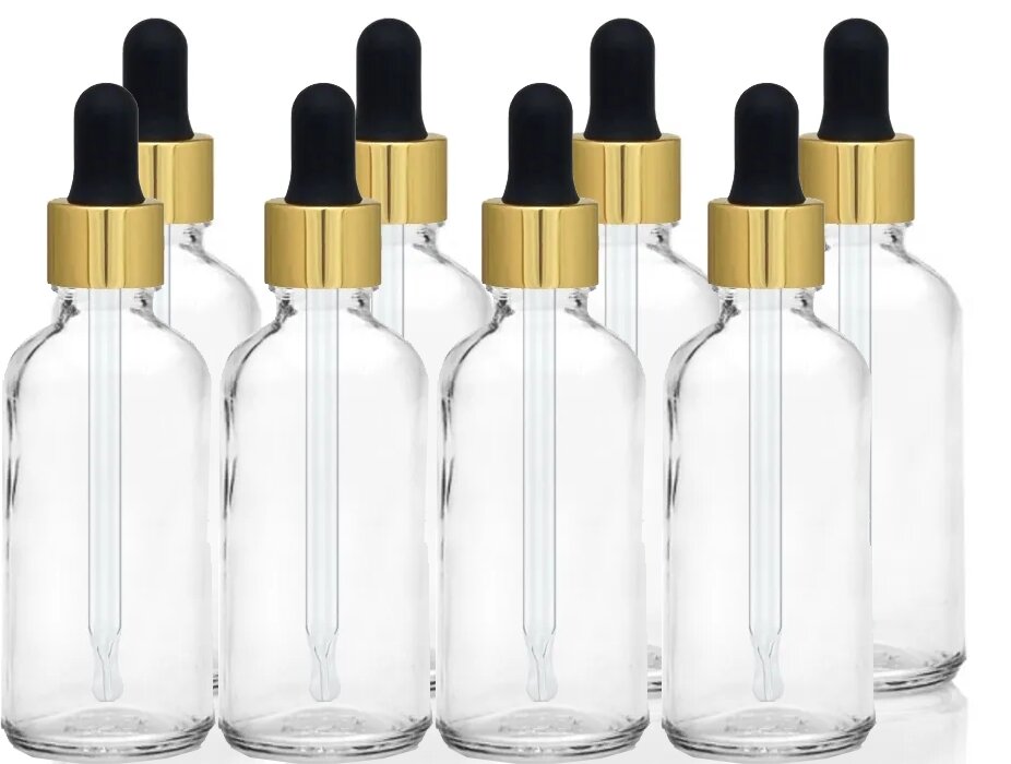 Дорожный флакон/Пустой флакон/Флакон для масла и сыворотки /Флакон косметический с пипеткой 50 мл, 8 шт прозрач. голд