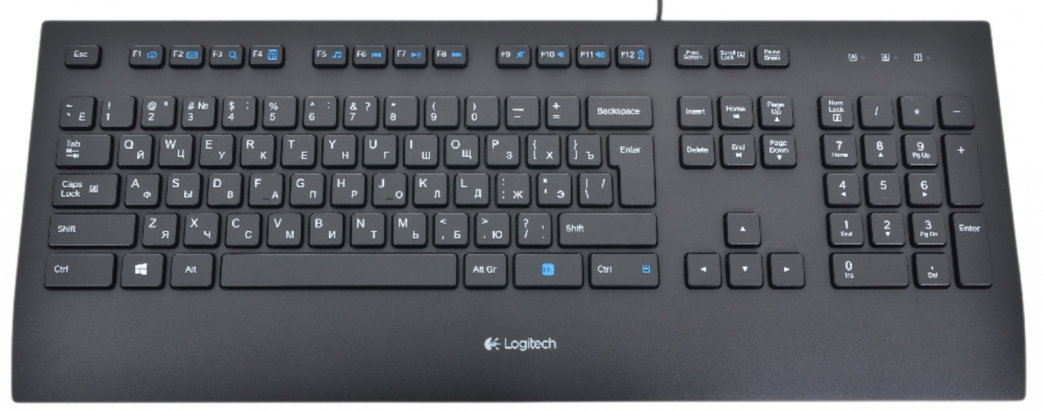 Клавиатура Logitech K280e, низкопрофильная, USB, водозащита, 104 клавиши