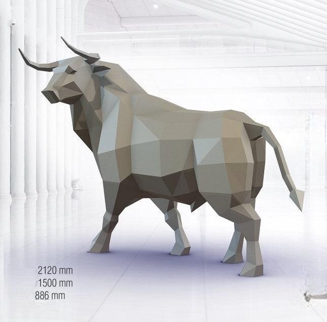 Полигональная фигура Бык, геометрический полигональный металлический декор интерьера