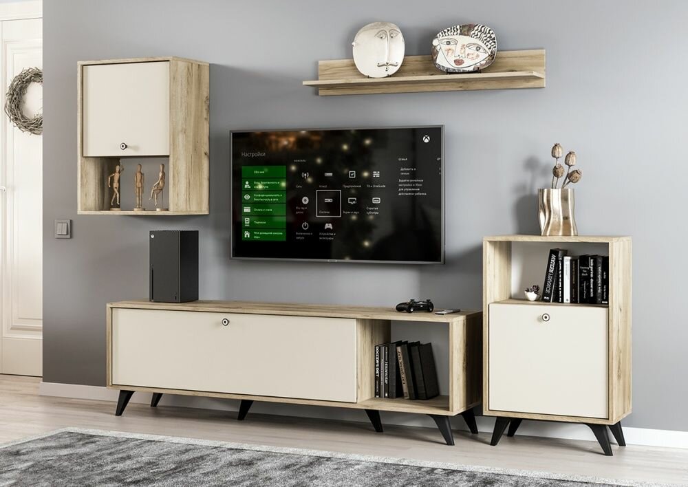 Гостиная Нанси дуб крафт серый/софт айвори (+10 декоративных опор) (000062536 - 10 шт, 000062176) (Интерьер-Центр)