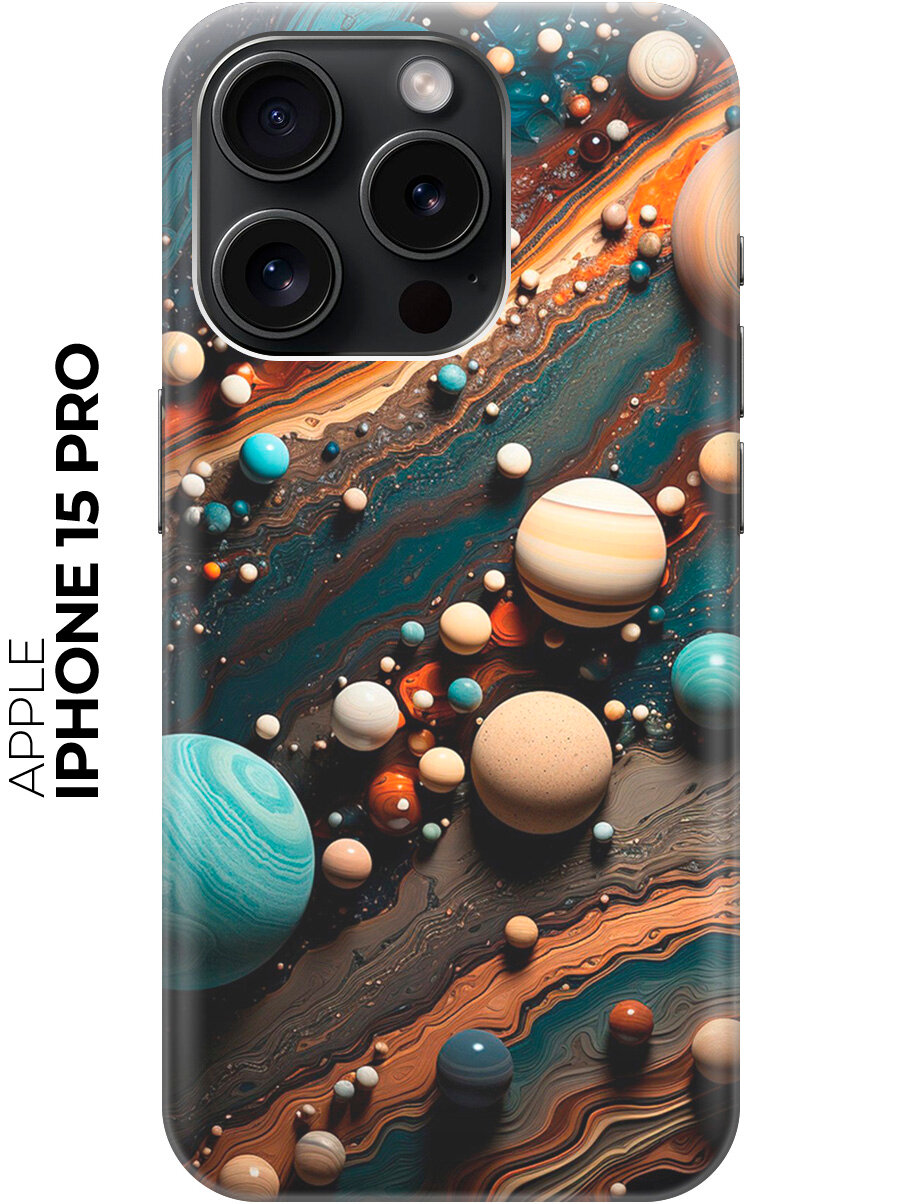 Силиконовый чехол на Apple iPhone 15 Pro / Эпл Айфон 15 Про с рисунком "Шары на мраморном полу" Soft Touch черный