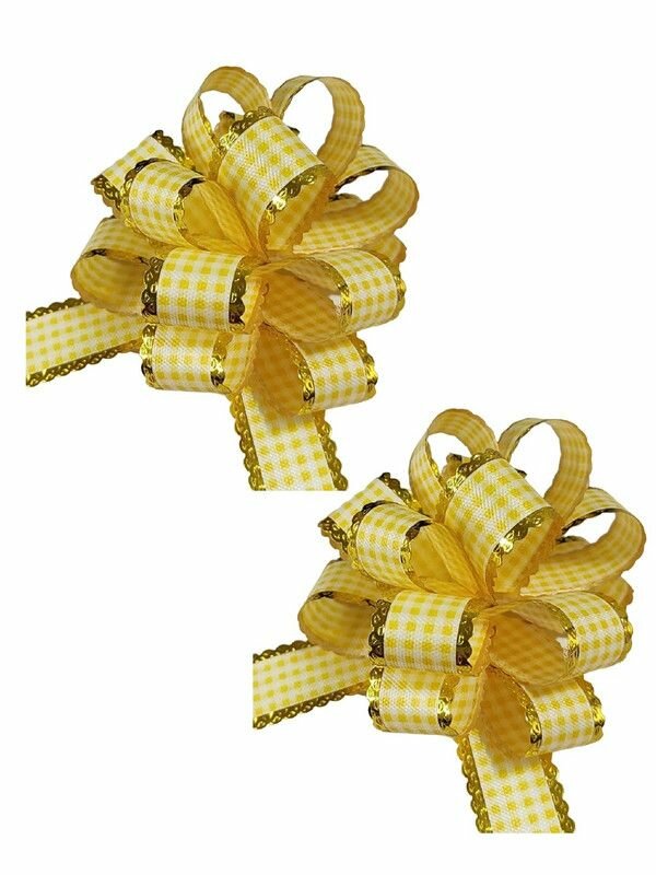 Бант-шар 2 штуки подарочный с золотым тиснением 23 мм клетка цвет желтый