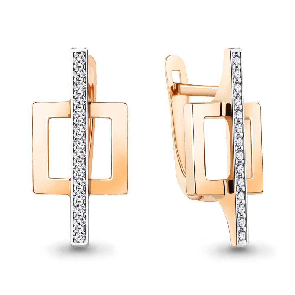 Серьги, золото, 585 проба, фианит