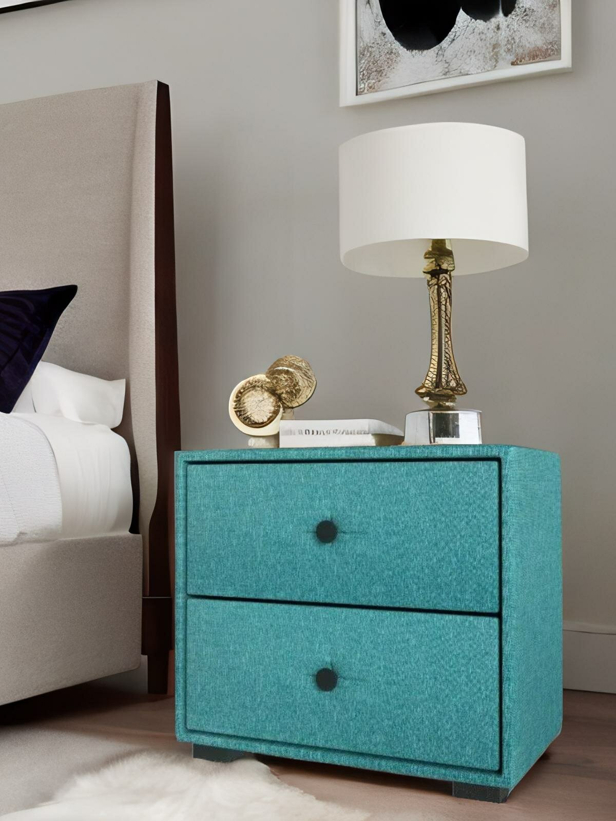 Тумба прикроватная с 2мя ящиками Tango, напольная, в спальню, для дома и дачи, Мята рогожка, (ШхВхГ) 46 х 40,7 х 37,1 см