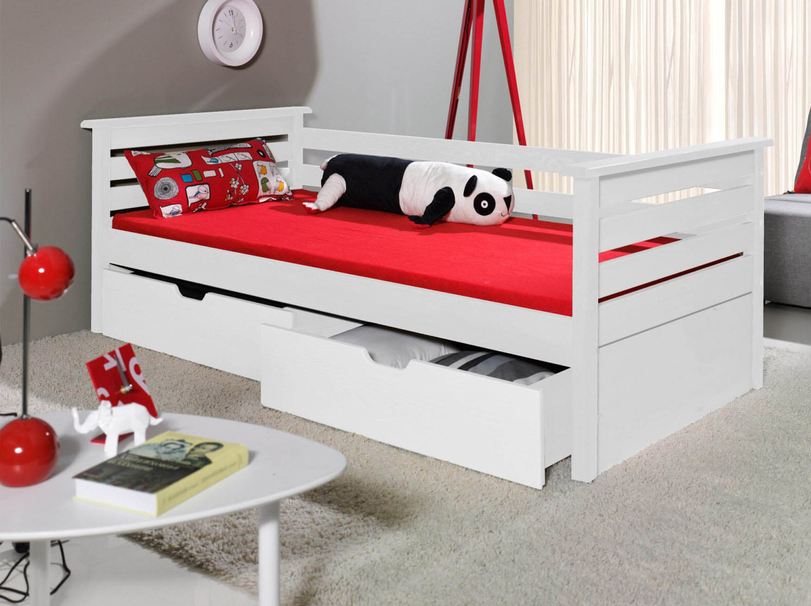 Кровать "Мишель №1"90х200 белая массив, ортопедическое дно, ящики для хранения