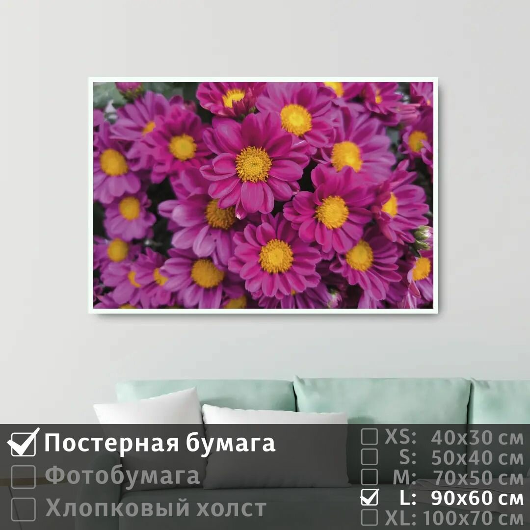 Постер на стену Розовые Цветы 90х60 см ПолиЦентр