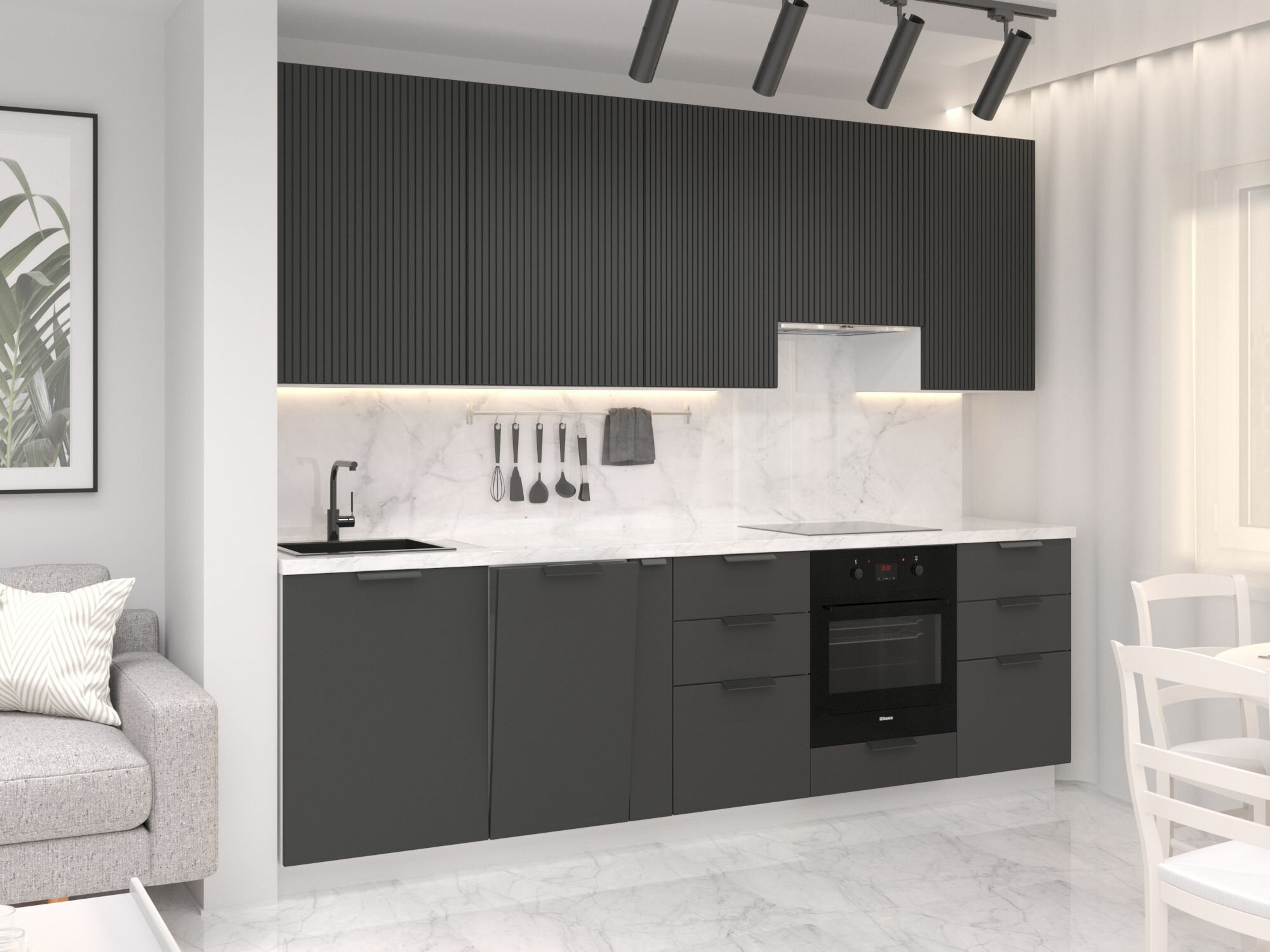 Кухонный гарнитур Евро Лайн Антрацит, 2800 мм