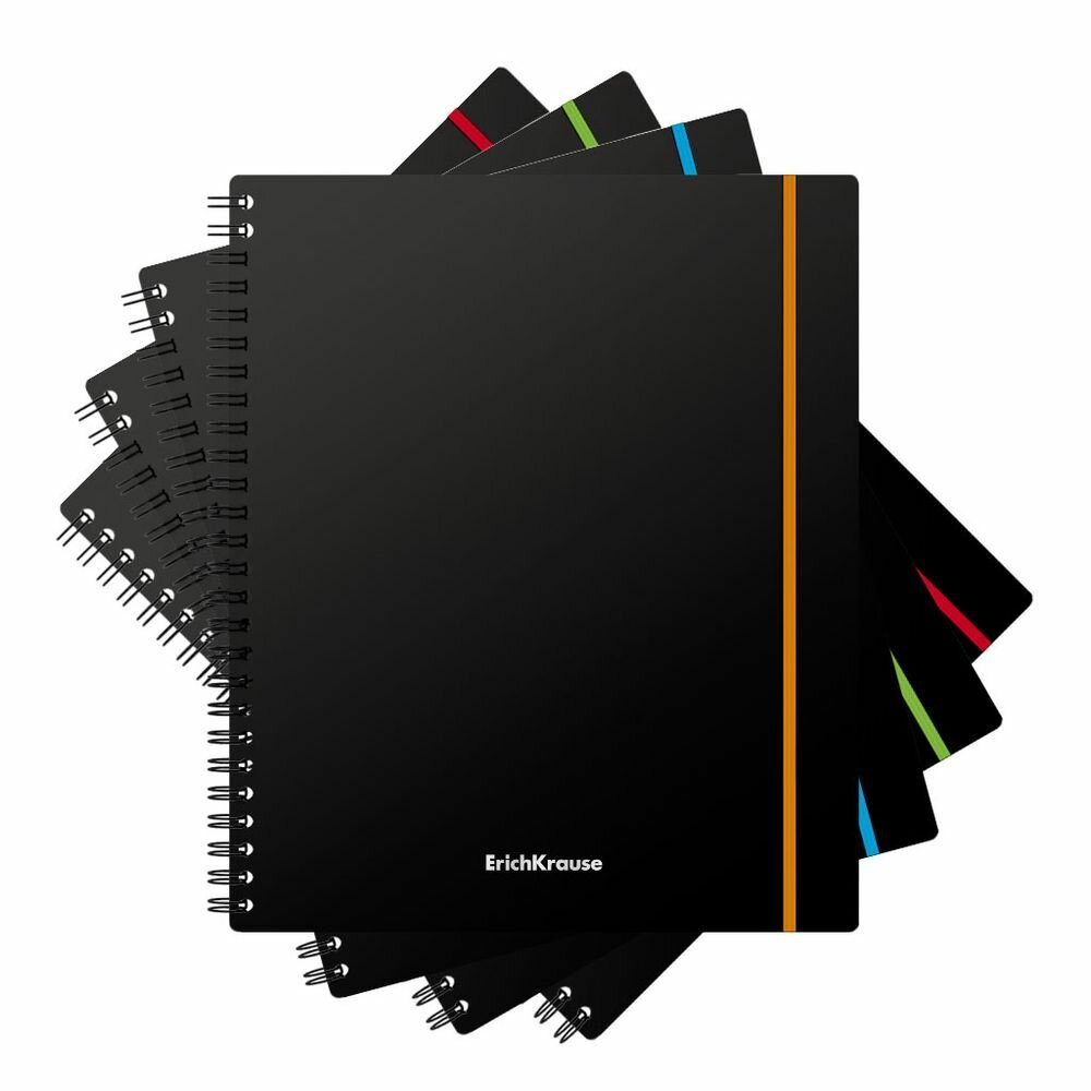 Тетрадь общая с пластиковой обложкой на спирали ErichKrause Accent, ассорти, А5+, 80 листов, клетка, на резинке (упаковка 4 штуки)