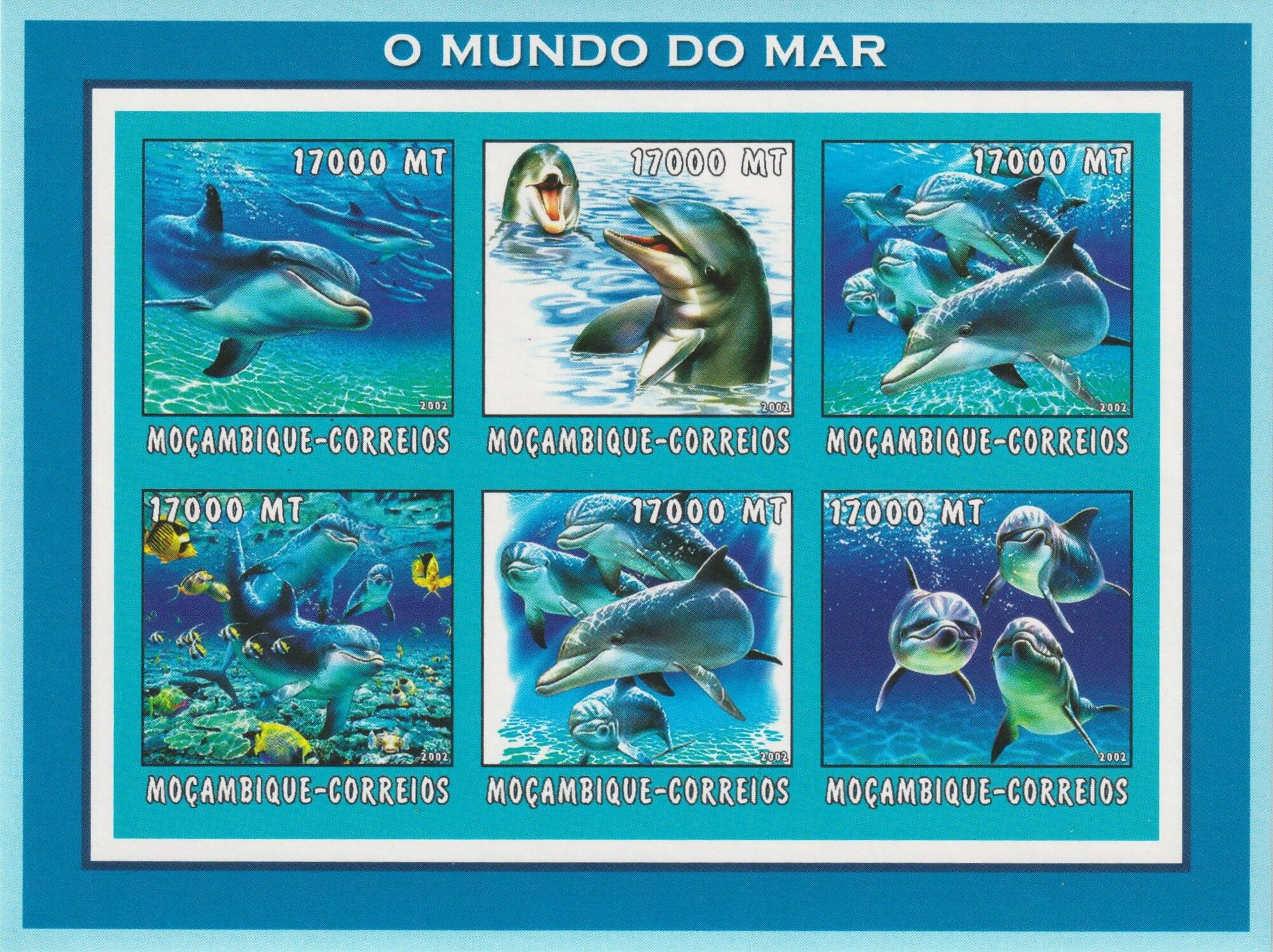 Почтовые марки Мозамбик 2002г. "Морская жизнь - дельфины" Дельфины MNH