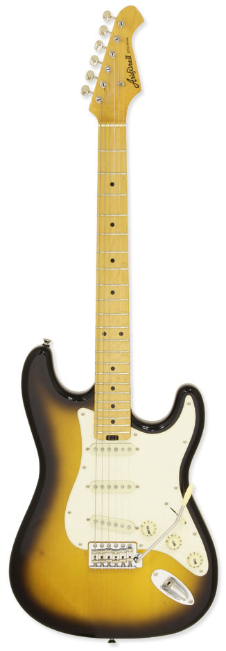 ARIA STG-57 2TS - электрогитара, 22 лада, корпус: ольха, гриф: клён, на болтах, накладка грифа: клён, звукосниматели: Single Coil Alnico V x3. Регуляторы: громкость, х2 тон, цвет: 2 Tone Sunburst