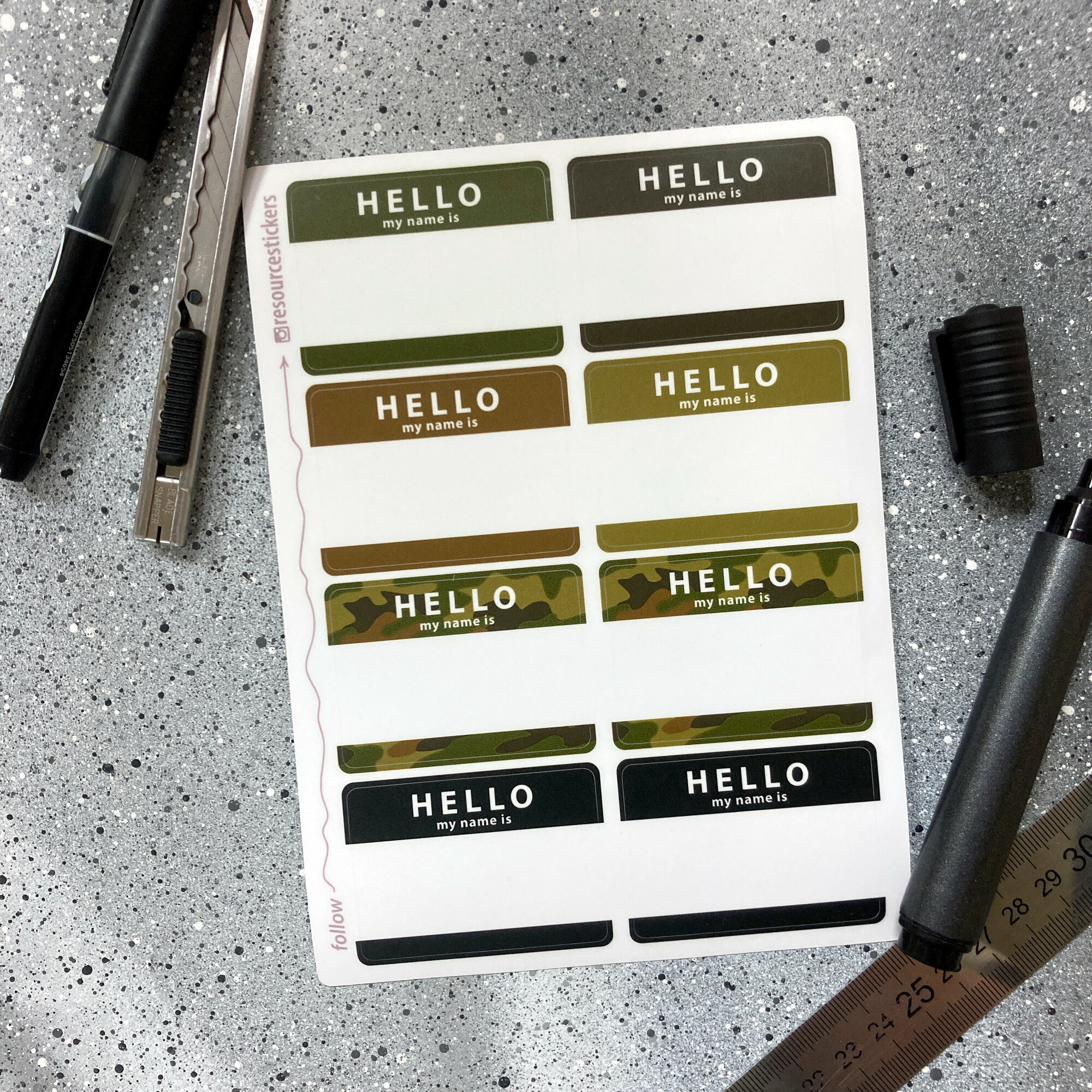 Виниловые наклейки Hello my name is, стикерпак милитари / Resource Stickers