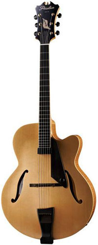 Archtop guitar Peerless Manhattan - Large jazz 17-inch archtop with pressed laminated spruce top and laminated flamed maple body. 625 mm scale, ebony fretboard and details, floating mini humbucker.