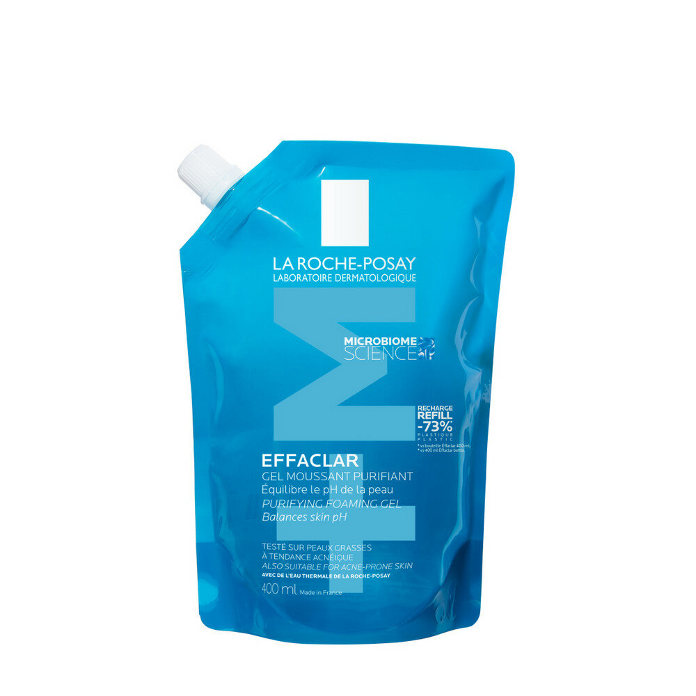 LA ROCHE-POSAY Effaclar Гель для умывания очищающий пенящийся для чувствительной жирной кожи лица и тела, сменный блок (рефилл), 400 мл