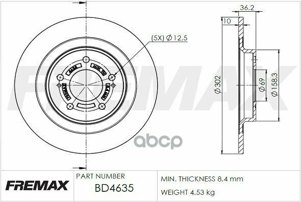 Диск тормозной задний! Mitsubishi ASX/L200 IV/Outlander III 1.6-2.4/1.8TD 10> FREMAX арт. BD4635