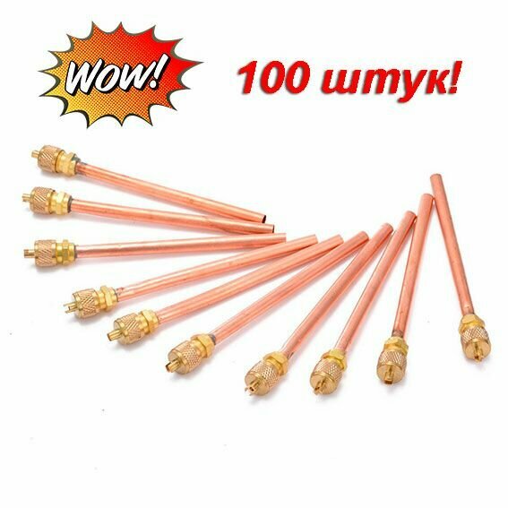 Клапан Шредера 1/4 набор 100шт с трубкой 6мм для холодильных систем