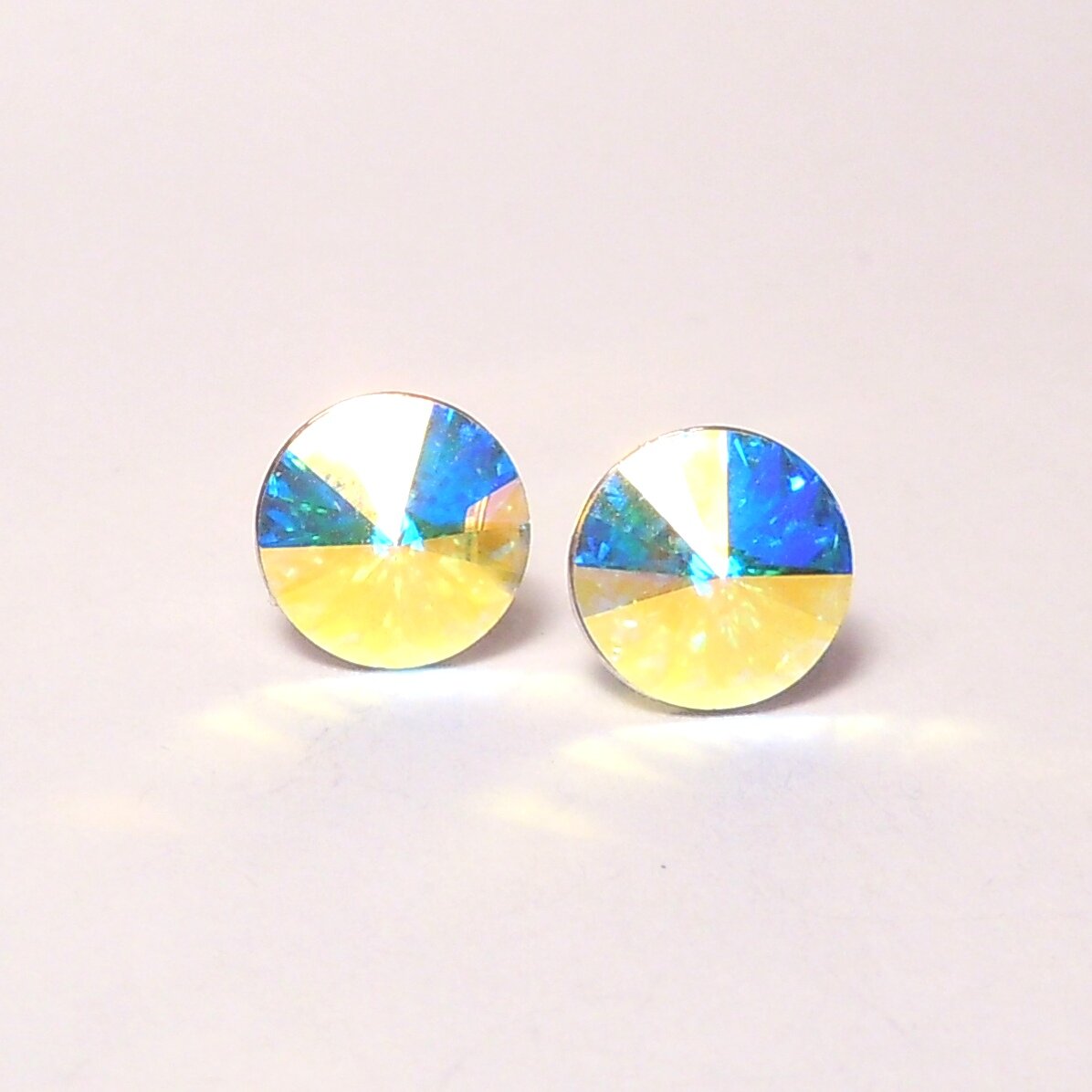 Серьги двусторонние, пусеты, кристаллы Swarovski