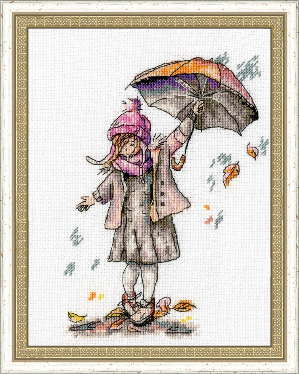Набор для вышивания "Золотое Руно" М-019 "Дождик", вышивка крестом, размер 16 на 11,5 см