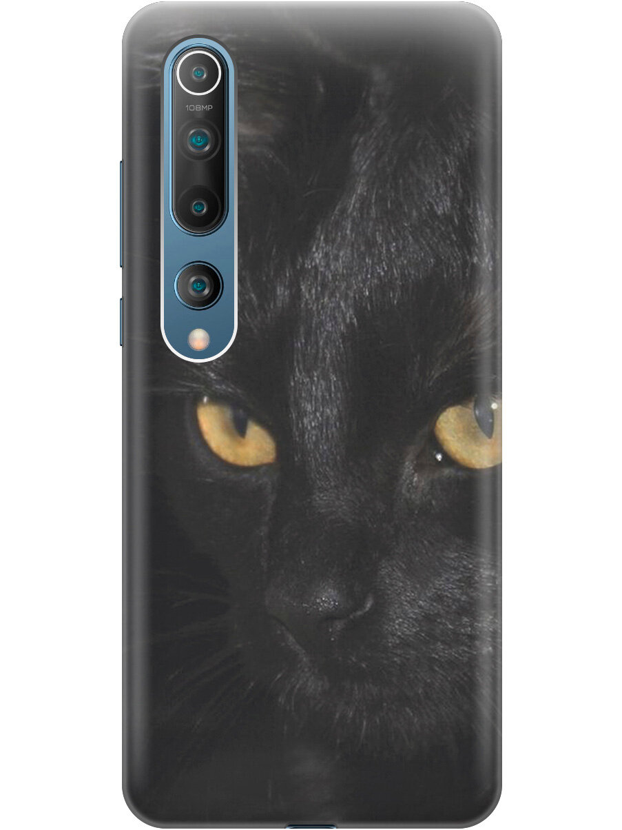 Силиконовый чехол на Xiaomi Mi 10, Сяоми Ми 10 с эффектом блеска "Черная кошка"