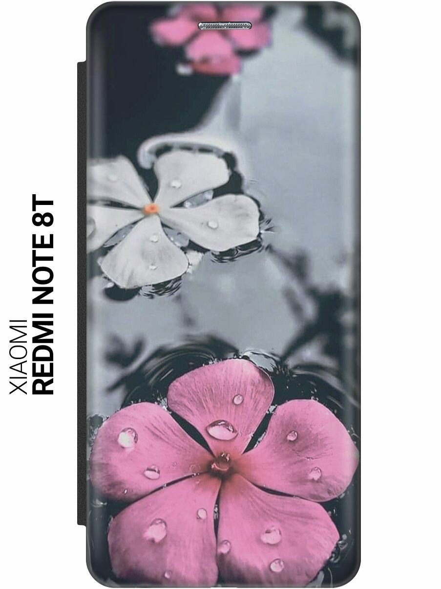 Чехол-книжка на Xiaomi Redmi Note 8T, Сяоми Редми Ноут 8Т c принтом "Фиалки в воде" черный