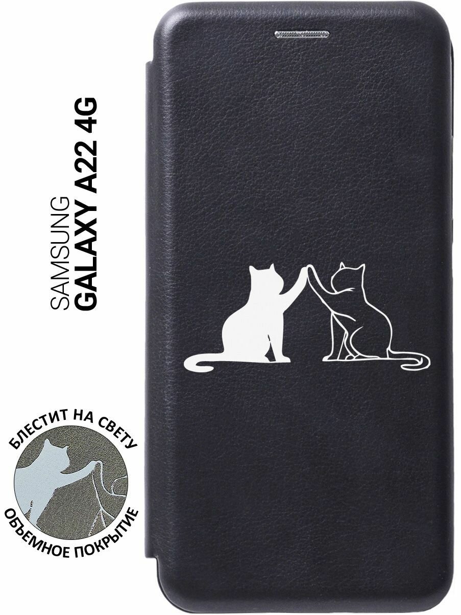 Чехол-книжка на Samsung Galaxy A22, M32, M22, Самсунг А22, М32, М22 с 3D принтом "Cats W" черный
