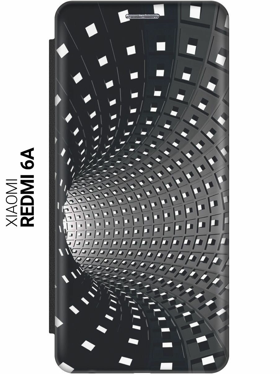 Чехол-книжка на Xiaomi Redmi 6A, Сяоми Редми 6А c принтом "Черно-белый тоннель" черный