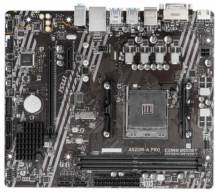 Материнская плата MSI A520M-A PRO Soc-AM4 AMD A520 DDR4 mATX AC`97 8ch(7.1) GbLAN RAID+DVI+HDMI
