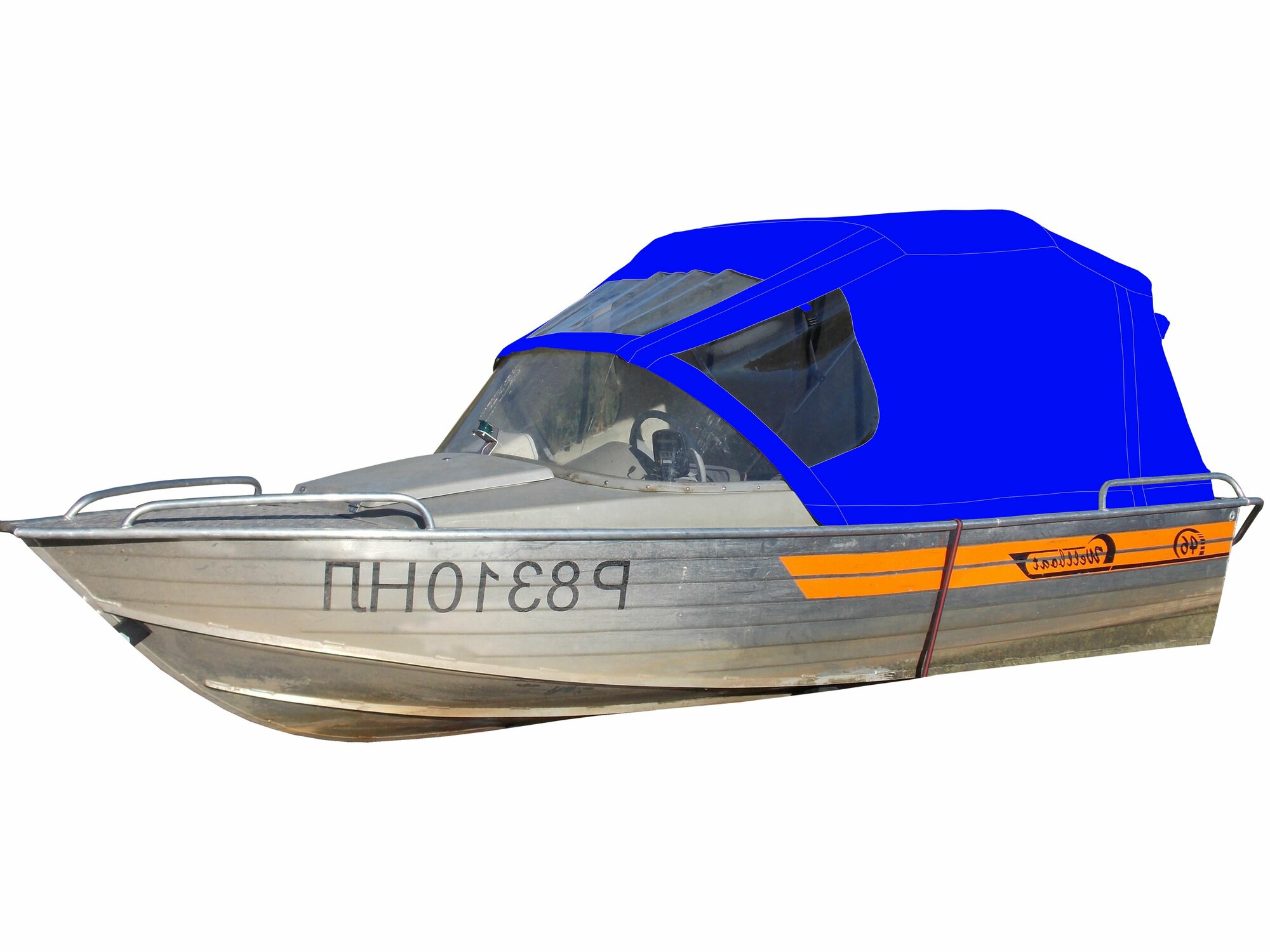 Wellboat-46 / Вельбот-46. Тент с дугами с креплениями на штатное стекло