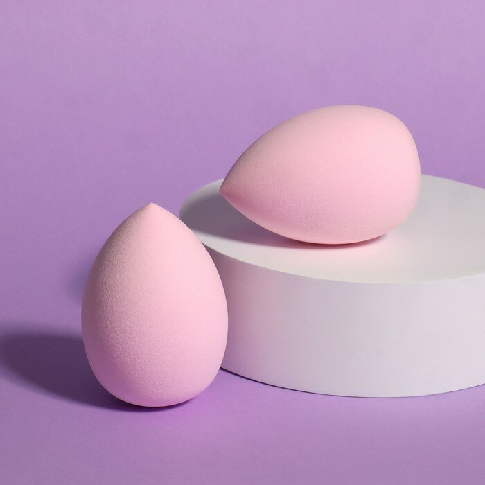 Спонжи для макияжа, набор - 2 шт, 6×4 см, увеличиваются при намокании, цвет розовый