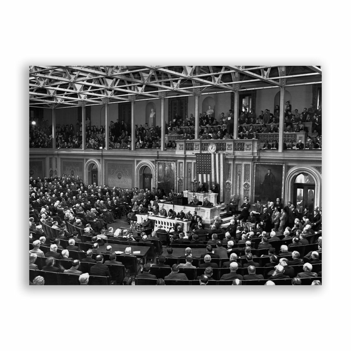 Постер, плакат на бумаге / Речь Рузвельта 8 декабря 1941 года / Размер 40 x 53 см