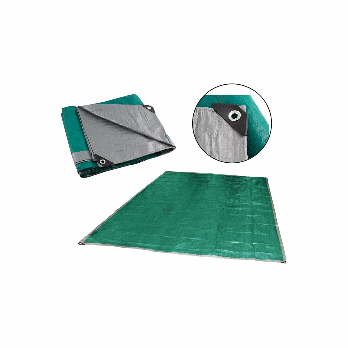 Тент хозяйственный универсальный T-6*6 размер 6х6 м плотность 100г/м2 серебристо-зеленый с алюминиевыми люверсами