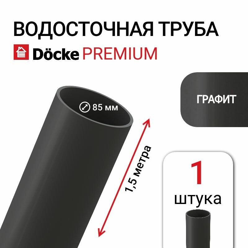 Труба водосточная Docke Premium, 85 мм, пластиковая, цвет графит, 1,5 м