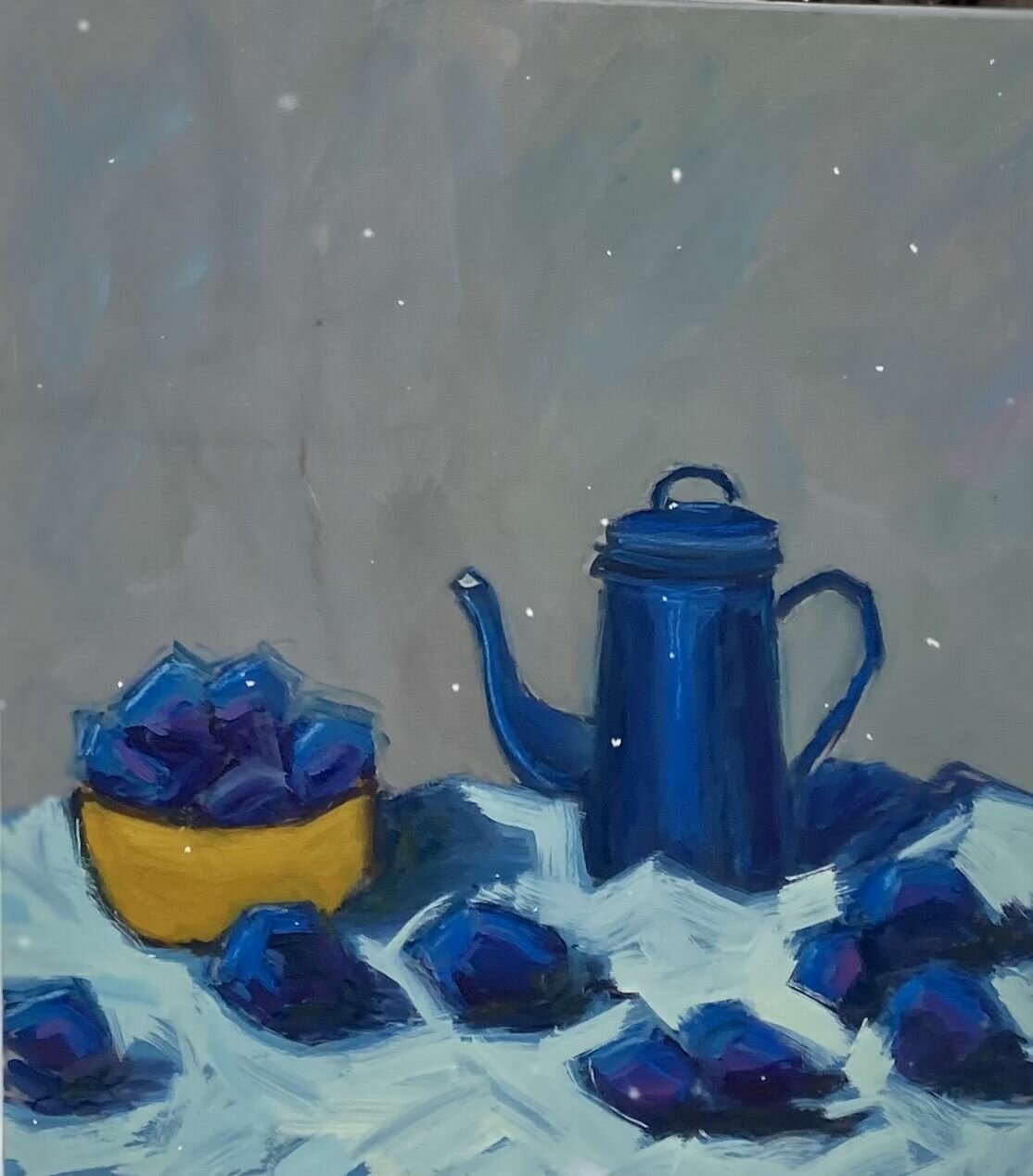 Сливы и чайник натюрморт Картина маслом современный художник С. Петербург