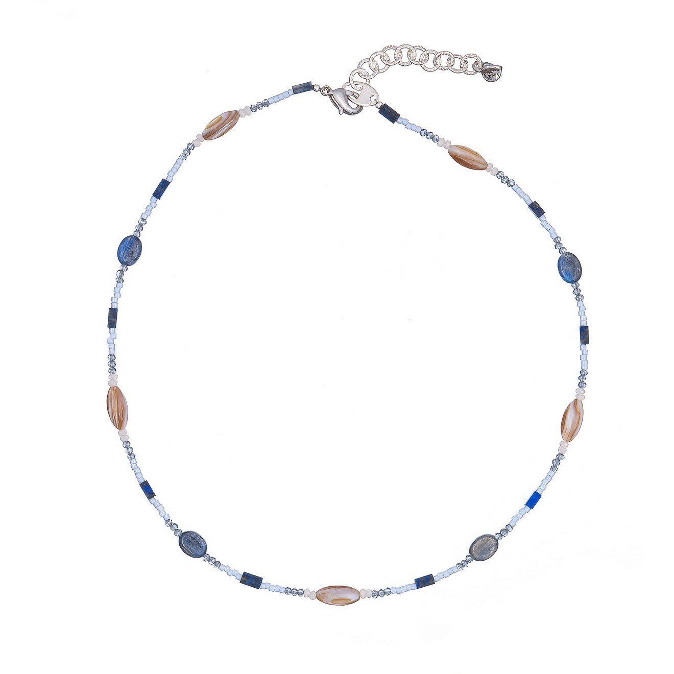 Колье, кианит, кристалл, перламутр, лазурит