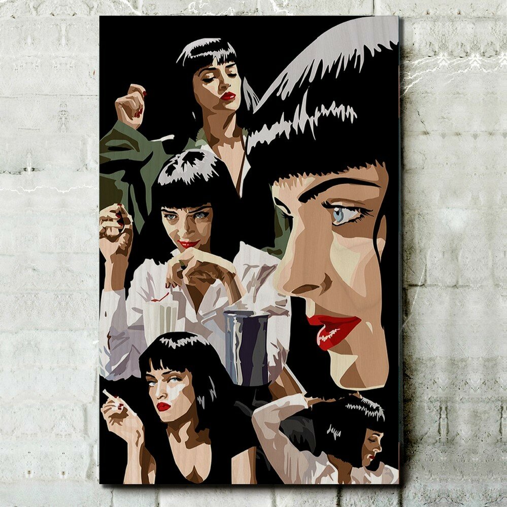 Картина интерьерная на дереве фильм Криминальное Чтиво (Pulp Fiction, Ума Турман, Квентин Тарантино) - 13696 В