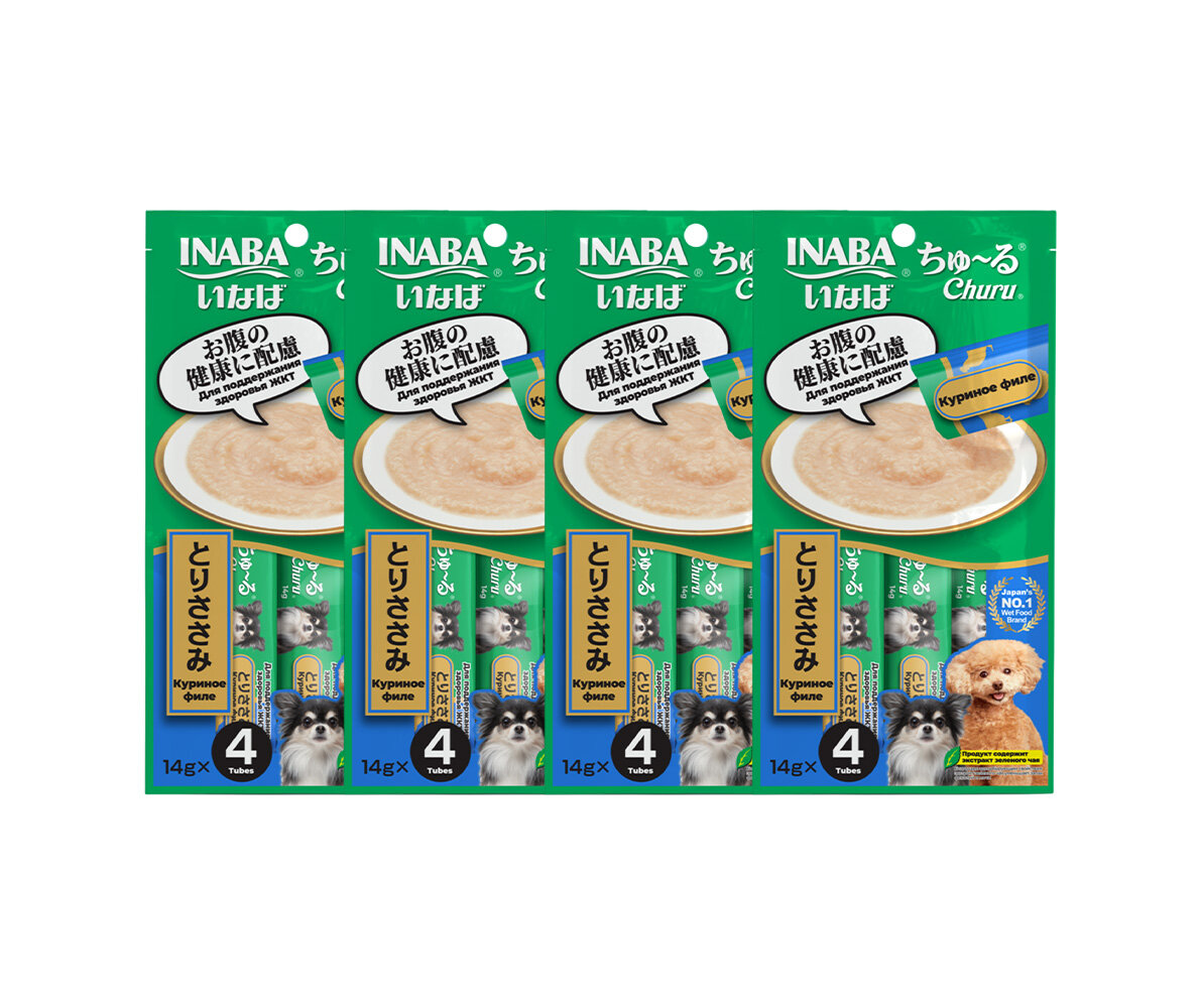 INABA ЧАО чуру 14г*4 пюре куриное филе для поддержания здоров. сустав. д/собак х 4 шт.